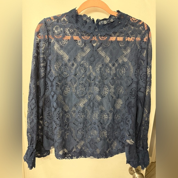 Tops | Elegant Lace Long Sleeve Top Blue | Poshmark